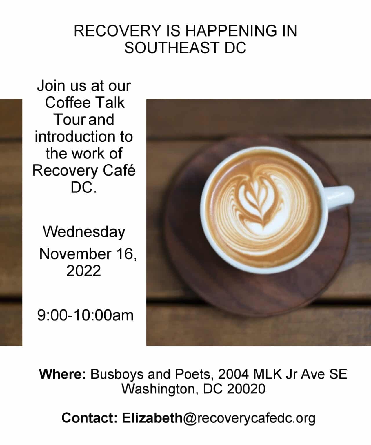 Join Us for Our Coffee Talk Tour - Recovery Café DC